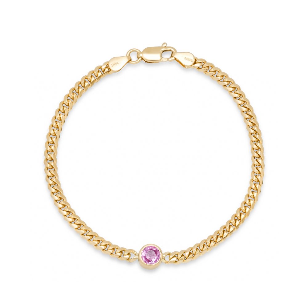 Buy Round Cut Pink Sapphire Semi-Solid Gold Curb Bracelet